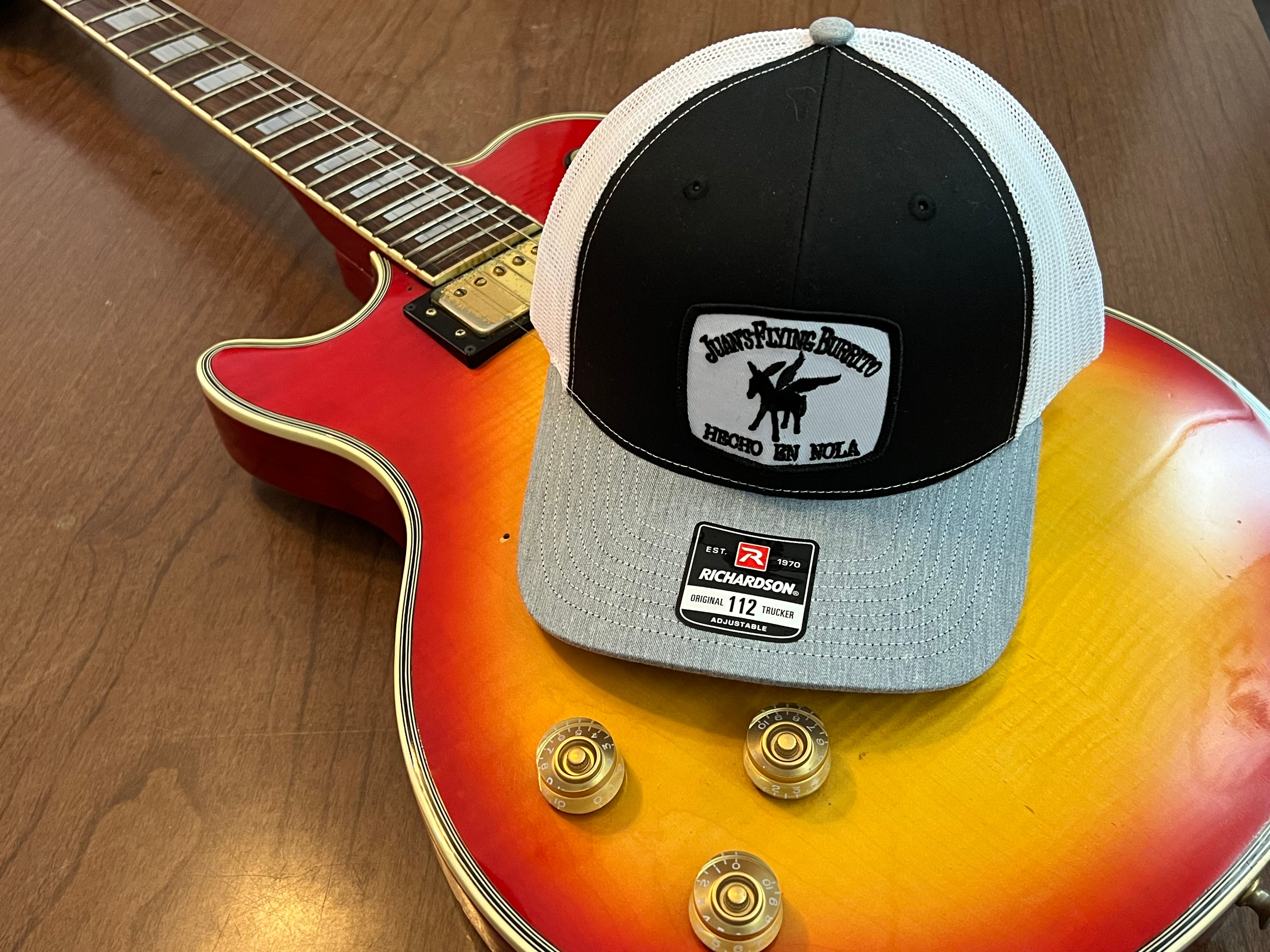 Juan's Trucker Cap, Black & White with Gray Bill – Juan's Flying Burrito